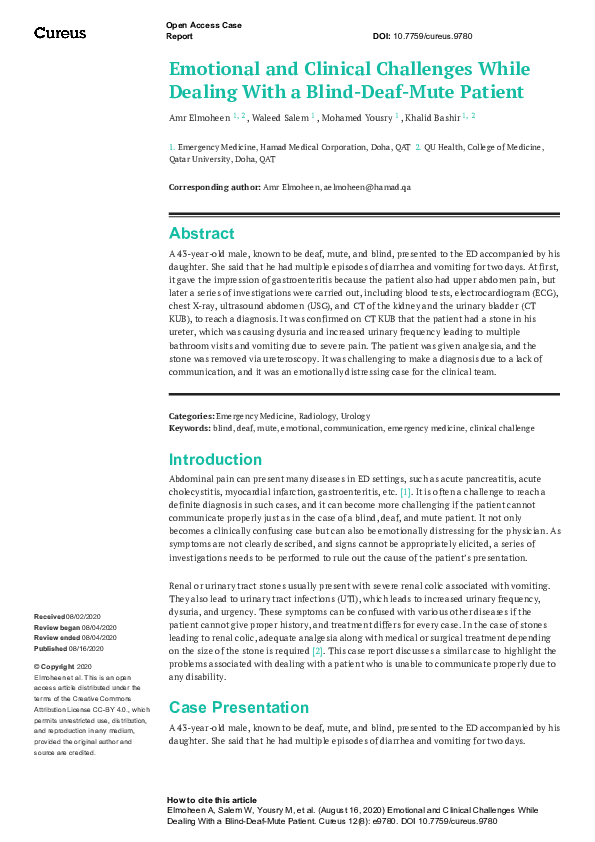 (PDF) Emotional and Clinical Challenges While Dealing With a Blind-Deaf ...