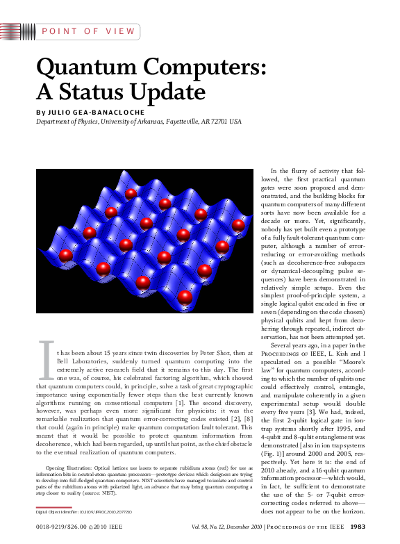 (PDF) Quantum computers: A status update [Point of View]