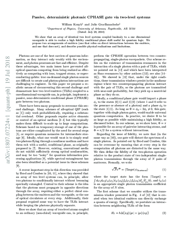 Pdf Passive Deterministic Photonic Conditional Phase Gate Via Two Level Systems