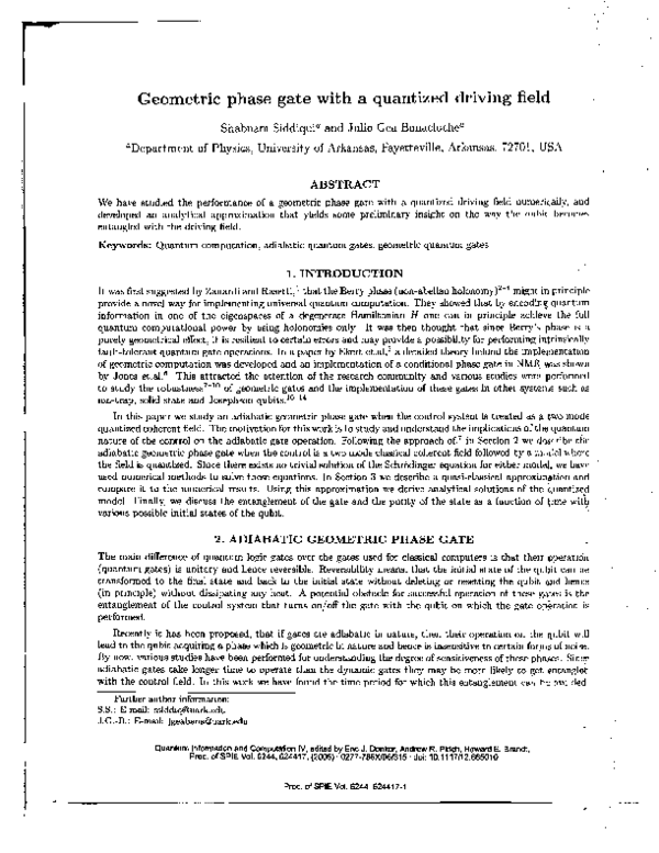 (PDF) Geometric phase gate with a quantized driving field