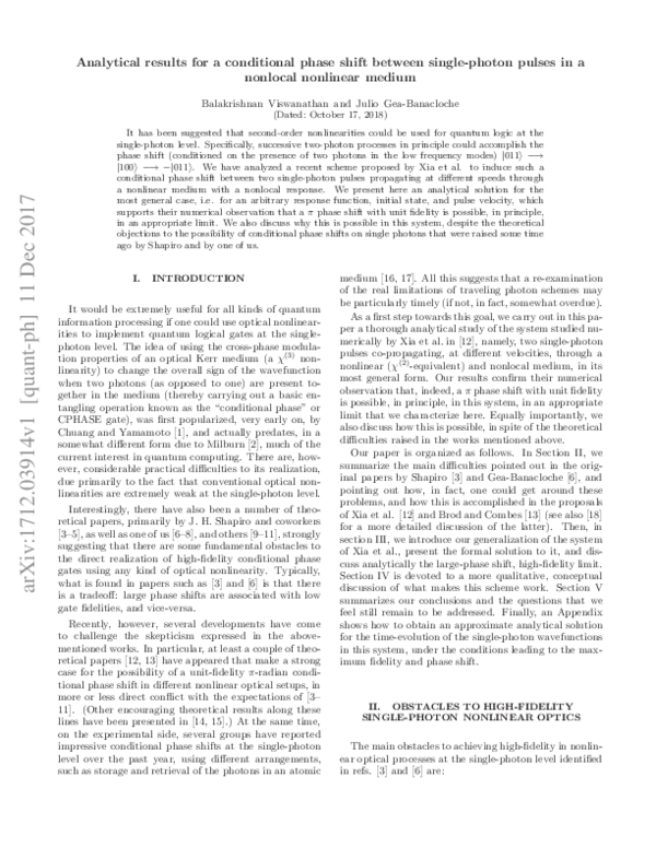 (PDF) Analytical results for a conditional phase shift between single-photon pulses in a ...
