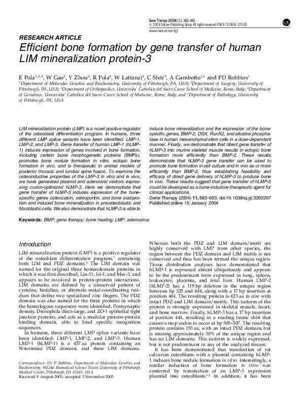 (PDF) Efficient bone formation by gene transfer of human LIM ...