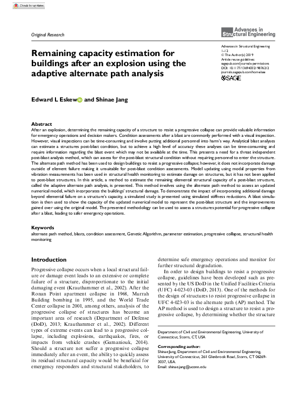 Pdf Remaining Capacity Estimation For Buildings After An Explosion Using The Adaptive