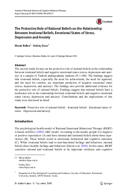 (PDF) The Protective Role of Rational Beliefs on the Relationship Between Irrational Beliefs ...