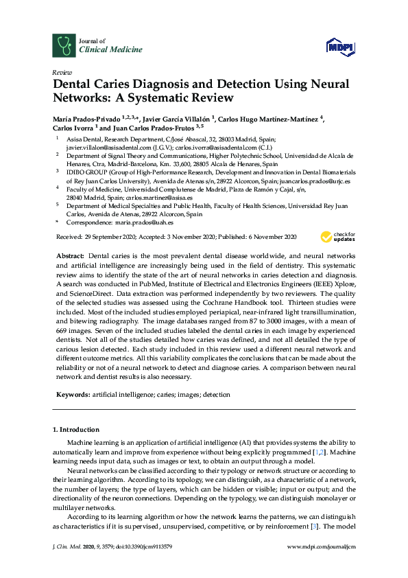 (PDF) Dental Caries Diagnosis and Detection Using Neural Networks: A Systematic Review