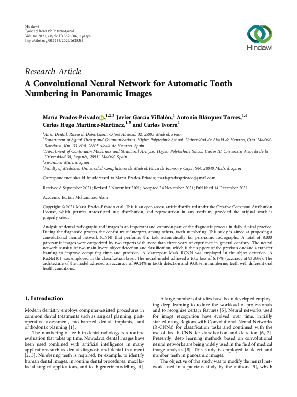 (PDF) A Convolutional Neural Network for Automatic Tooth Numbering in Panoramic Images