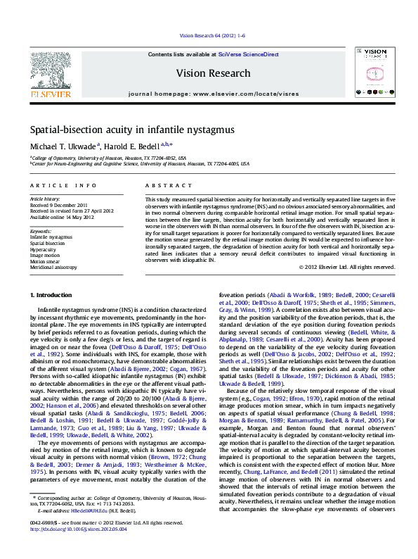(PDF) Spatial-bisection acuity in infantile nystagmus