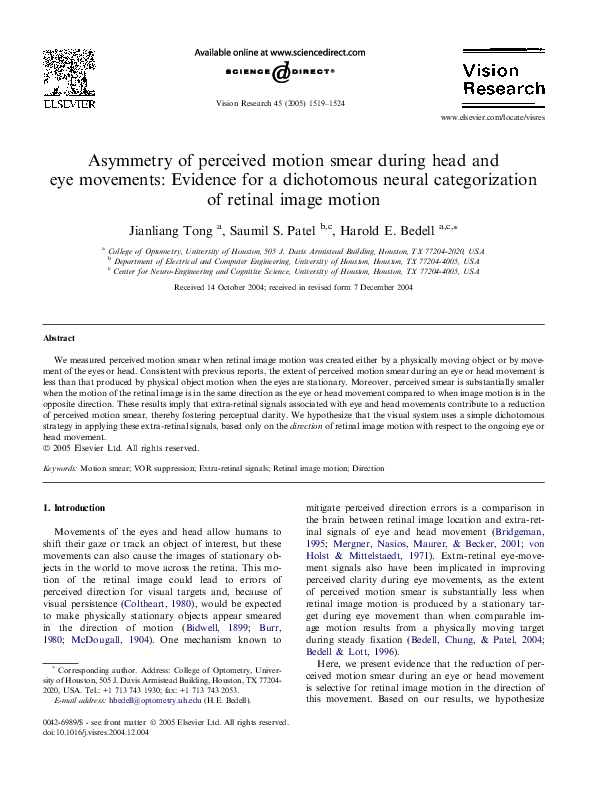 (PDF) Asymmetry of perceived motion smear during head and eye movements ...
