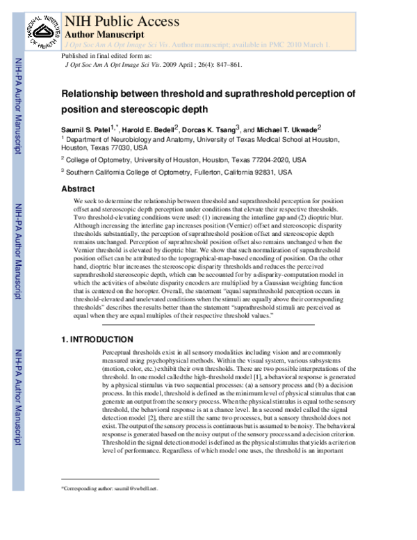 (PDF) Relationship between threshold and suprathreshold perception of ...