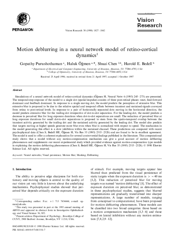 (PDF) Motion deblurring in a neural network model of retino-cortical ...