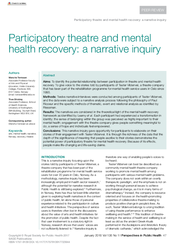 (PDF) Participatory theatre and mental health recovery: a narrative inquiry