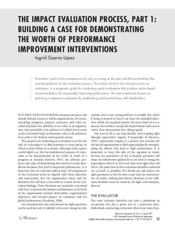 (PDF) The impact evaluation process, part 1: Building a case for ...