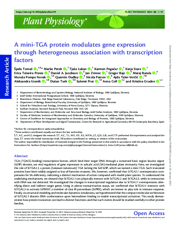 (PDF) A mini-TGA protein modulates gene expression through ...
