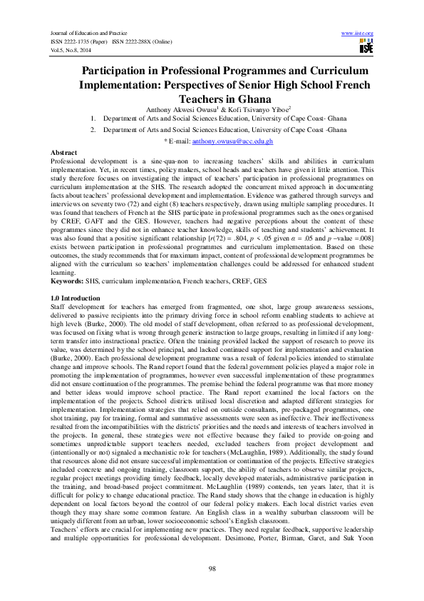 (PDF) Participation in Professional Programmes and Curriculum ...