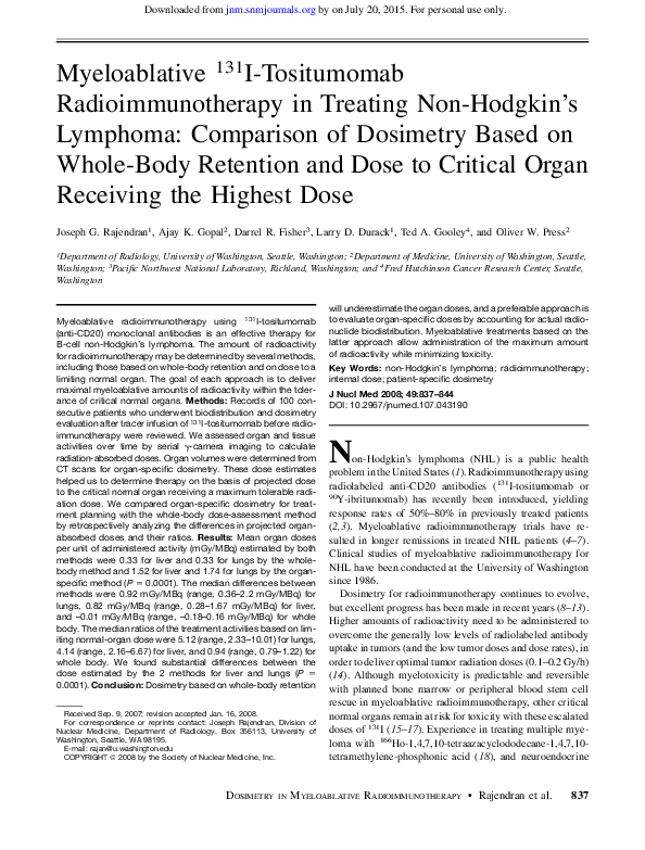 (PDF) Myeloablative 131I-Tositumomab Radioimmunotherapy in Treating Non ...