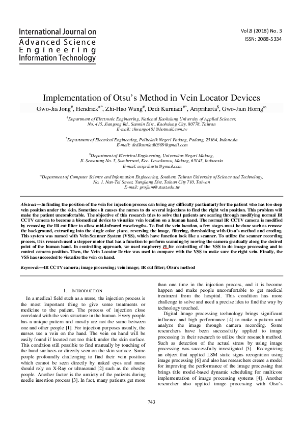 (PDF) Implementation of Otsu’s Method in Vein Locator Devices