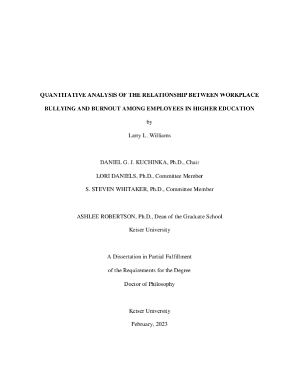 (PDF) Quantitative Analysis of the Relationship Between Workplace Bullying and Burnout Among ...