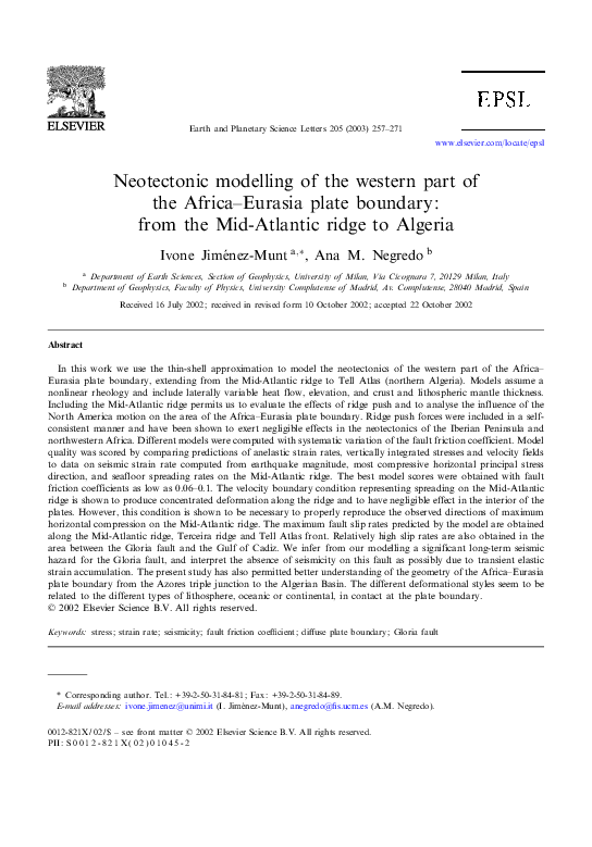 (PDF) Neotectonic modelling of the western part of the Africa–Eurasia ...