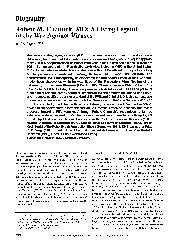 (PDF) Robert M. Chanock, MD: A living legend in the war against viruses