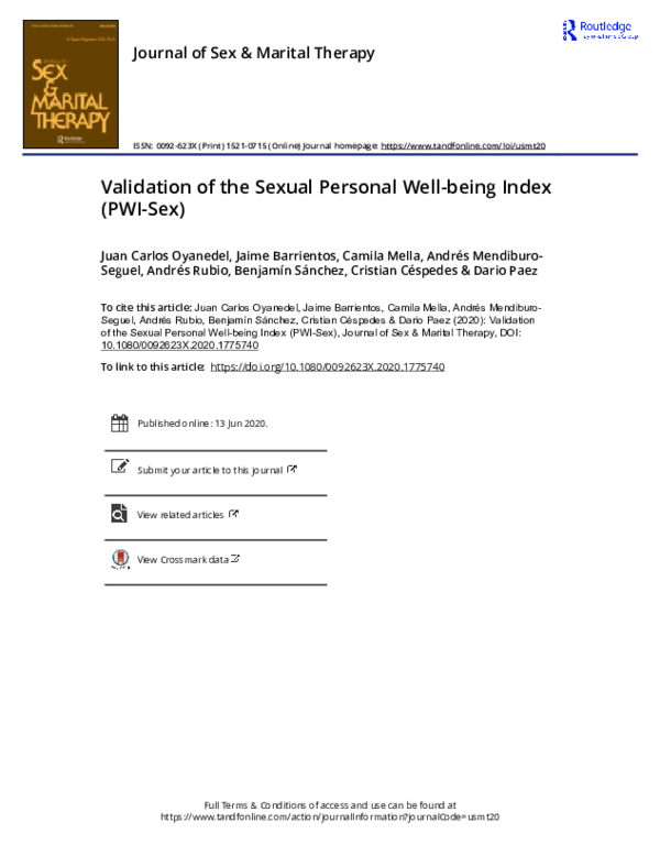 Pdf Validation Of The Sexual Personal Well Being Index Pwi Sex