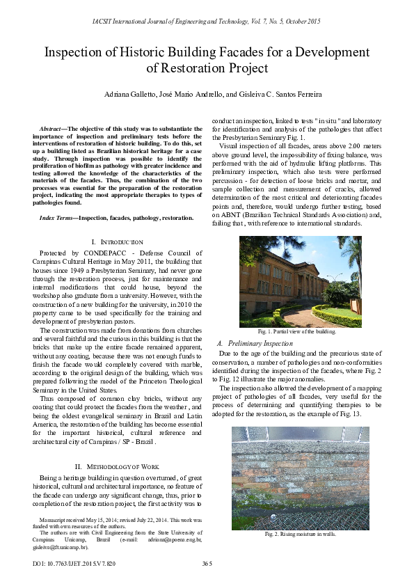 (PDF) Inspection of Historic Building Facades for a Development of ...