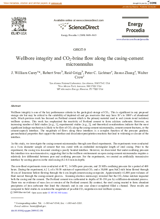 (PDF) Wellbore integrity and CO2 -brine flow along the casing-cement ...