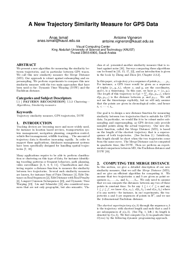 (PDF) A New Trajectory Similarity Measure for GPS Data