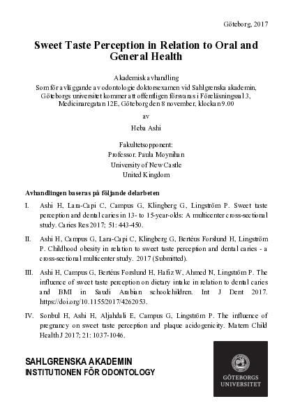 (PDF) Sweet Taste Perception and Dental Caries in 13- to 15-Year-Olds ...