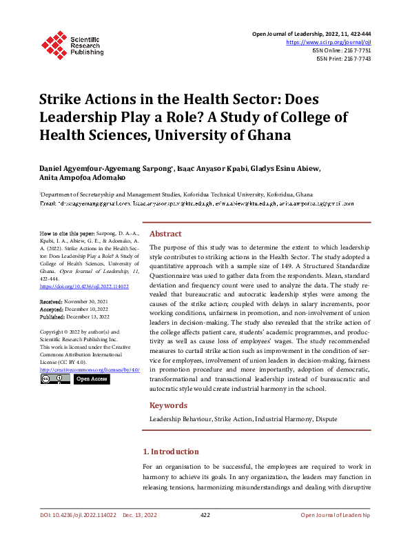 (PDF) Strike Actions in the Health Sector: Does Leadership Play a Role ...