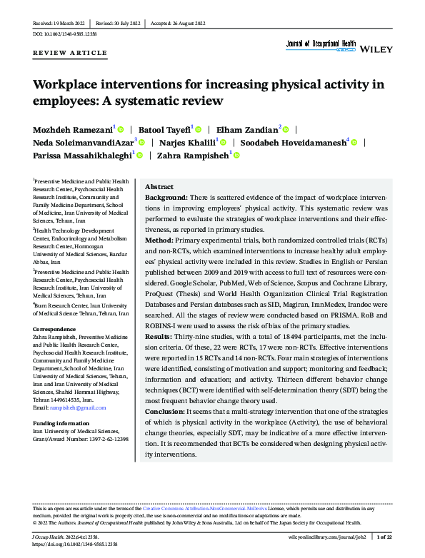 (PDF) Workplace interventions for increasing physical activity in employees: A systematic review