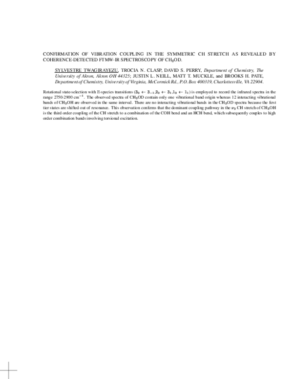 (PDF) Confirmation of Vibration Coupling in the Symmetric CH Stretch as ...