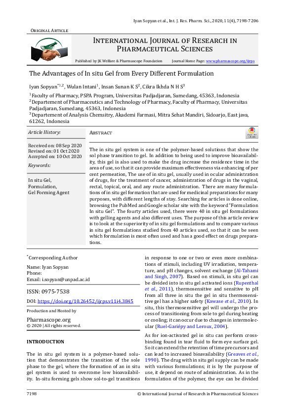 Pdf The Advantages Of In Situ Gel From Every Different Formulation