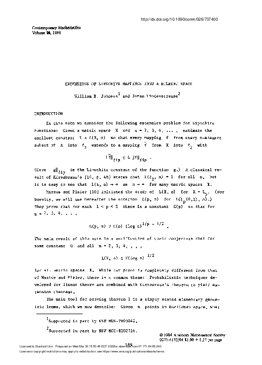 (PDF) Extensions of Lipschitz mappings into a Hilbert space