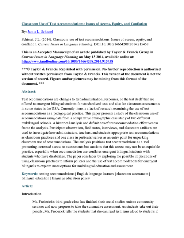 (PDF) Classroom use of test accommodations: issues of access, equity ...