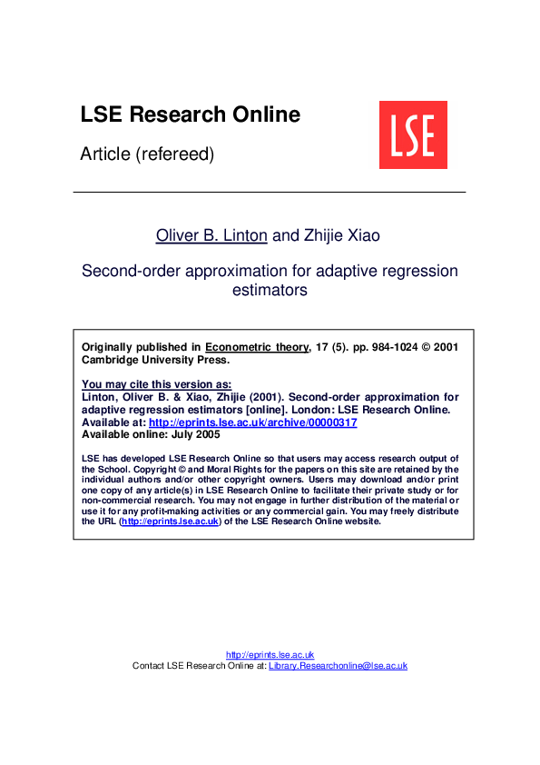 Pdf Second Order Approximation For Adaptive Regression Estimators