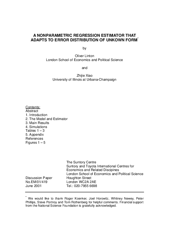 (PDF) A Nonparametric Regression Estimator That Adapts to Error Distribution of Unknown Form ...