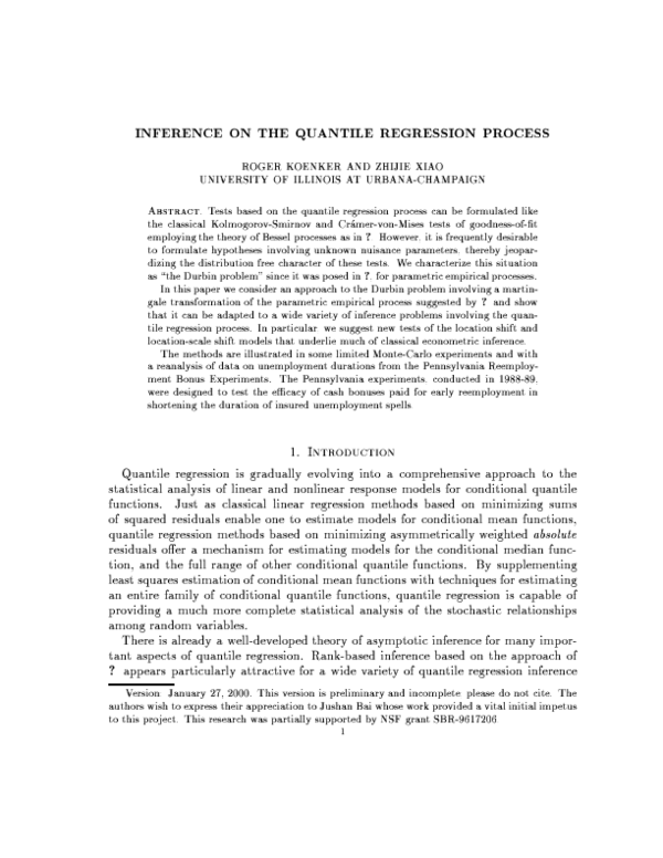 Pdf Inference On The Quantile Regression Process Zhijie Xiao