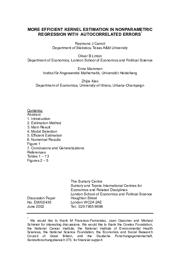 (PDF) More Efficient Kernel Estimation in Nonparametric Regression with Autocorrelated Errors