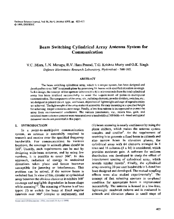 Beam Switching Cylindrical Array Antenna System for Communication