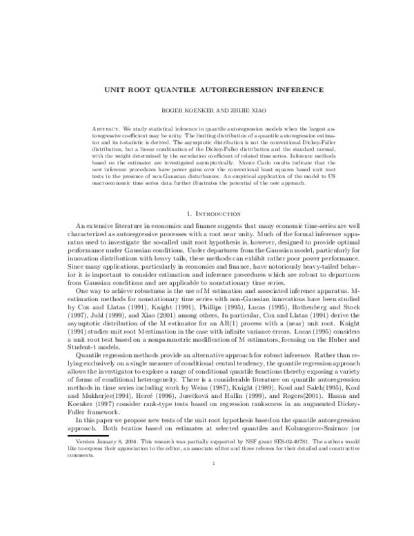 (PDF) Unit Root Quantile Autoregression Inference