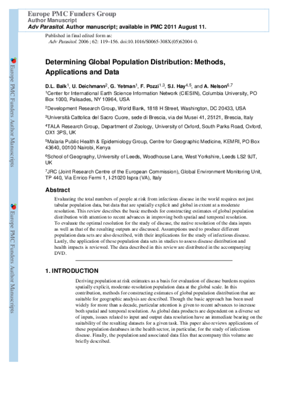(PDF) Determining Global Population Distribution: Methods, Applications ...