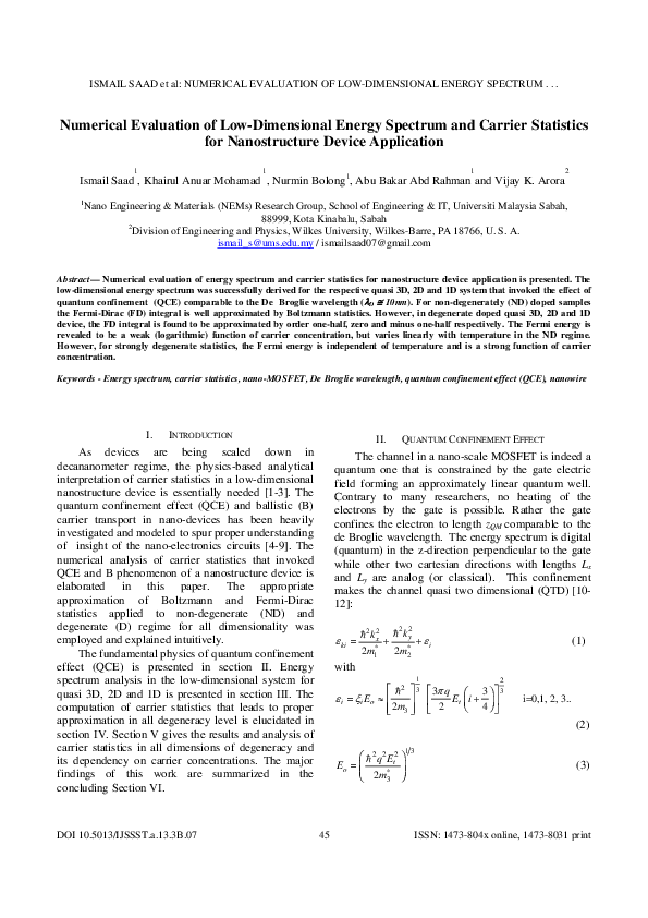 (PDF) Numerical Evaluation of Low-Dimensional Energy Spectrum and Carrier Statistics for ...