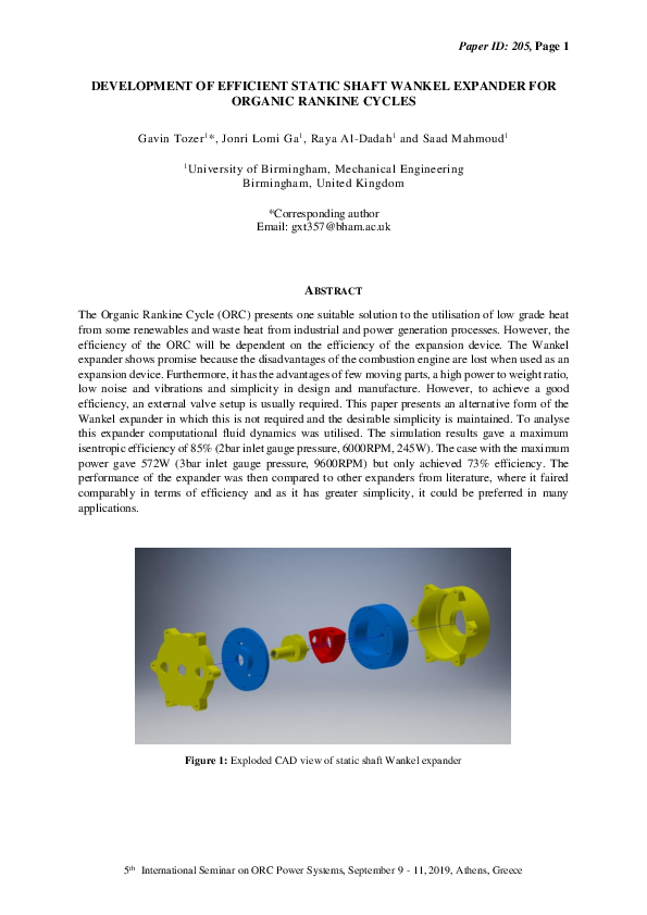 (PDF) Development of Efficient Static Shaft Wankel Expander for Organic ...