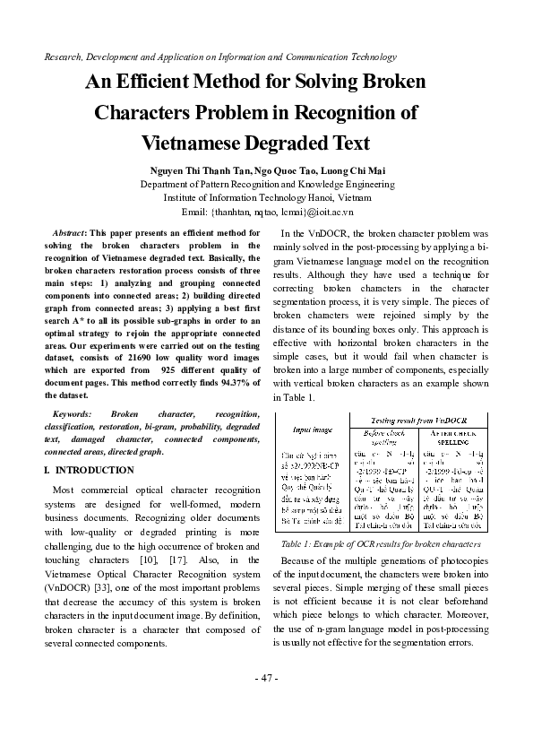 (PDF) An Efficient Method for Solving Broken Characters Problem in ...