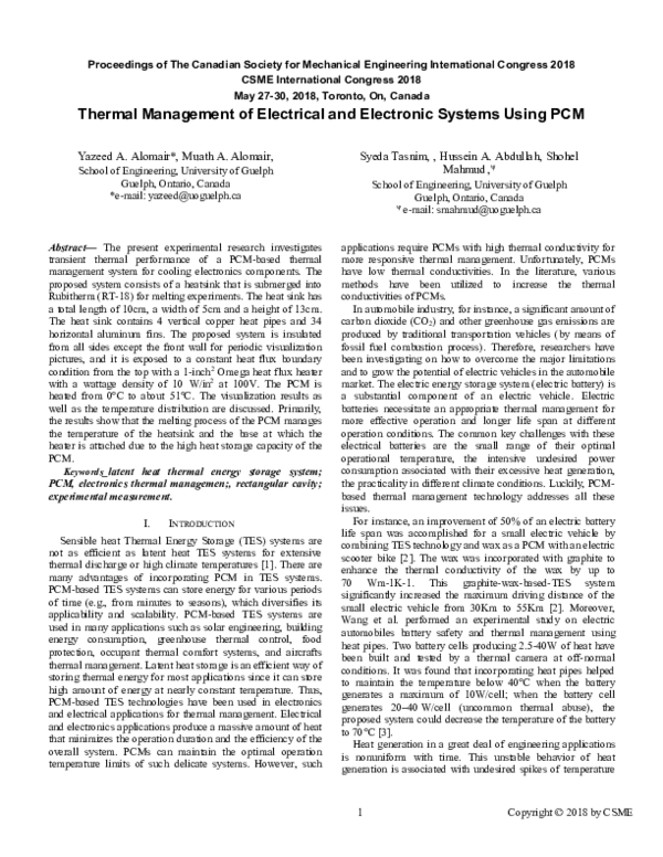 (PDF) Thermal Management of Electrical and Electronic Systems Using PCM
