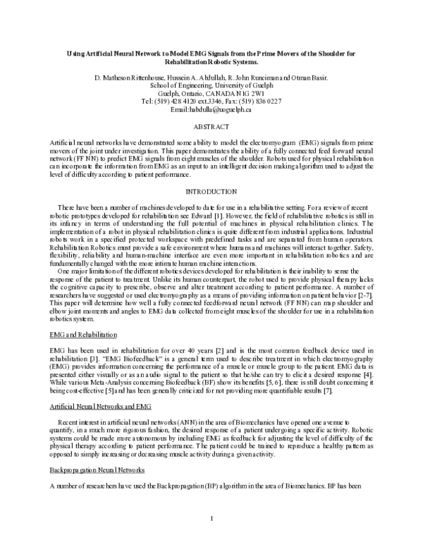 Pdf Using Artificial Neural Network To Model Emg Signals From The