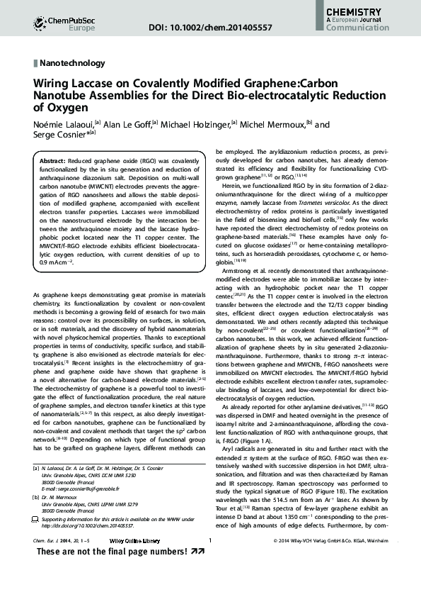 (PDF) Wiring Laccase on Covalently Modified Graphene: Carbon Nanotube Assemblies for the Direct ...