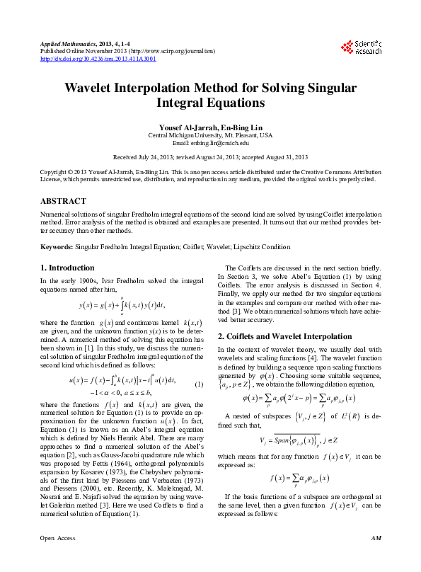 (PDF) Wavelet Interpolation Method for Solving Singular Integral Equations