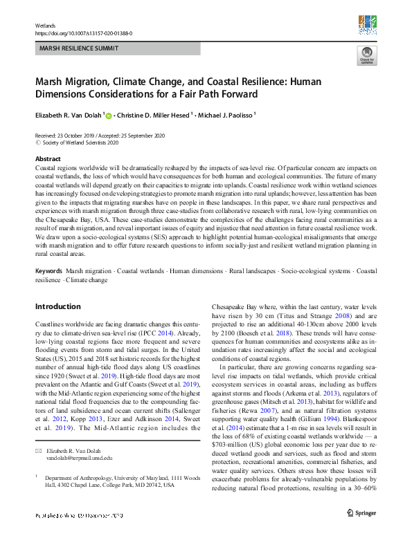 (PDF) Marsh Migration, Climate Change, and Coastal Resilience: Human ...