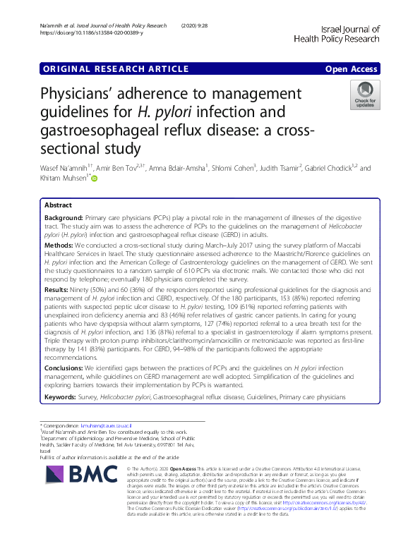 (PDF) Physicians’ adherence to management guidelines for H. pylori ...